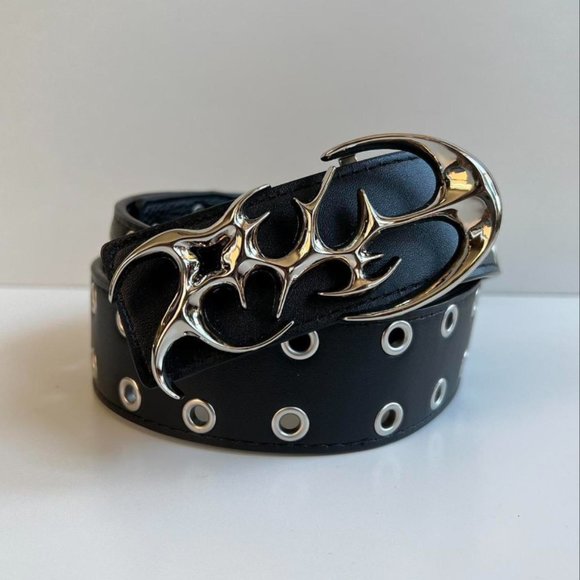 Accessories | Y2k 200s Chrome Futuristic Cross Emblem Black And Silver ...